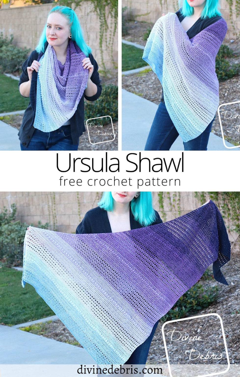 Ursula Shawl free crochet pattern by DivineDebris.com